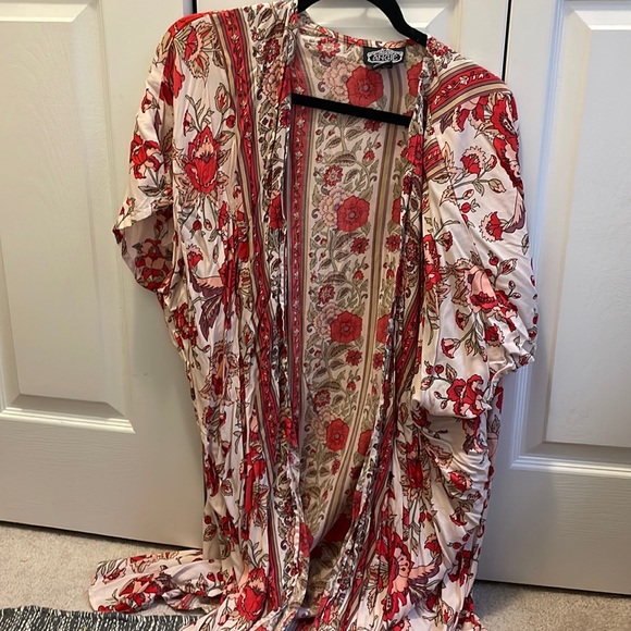Angie | Sweaters | Angie Red Ivory Long Kimono | Poshmark